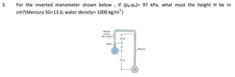 Solved 3 For The Inverted Manometer Shown Below If