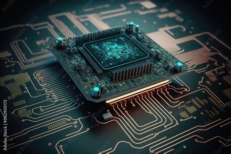 Generative Ai Cyberspace Design Chip Processor Board And Branch Connections Futuristic