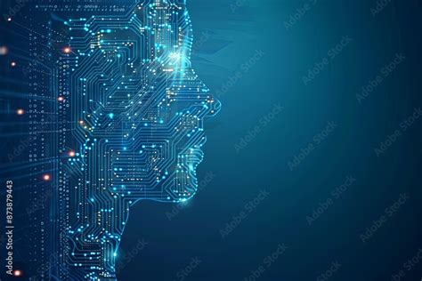 Abstract Human Head Profile Made Of Circuit Board And Binary Code On