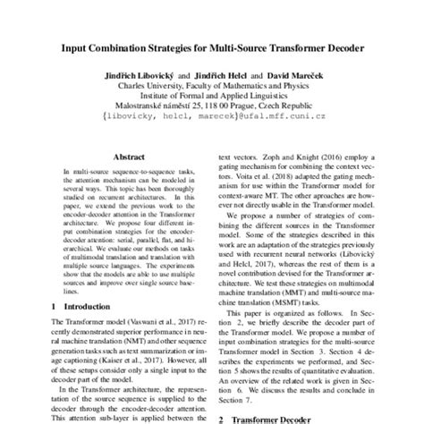 Input Combination Strategies For Multi Source Transformer Decoder Acl Anthology