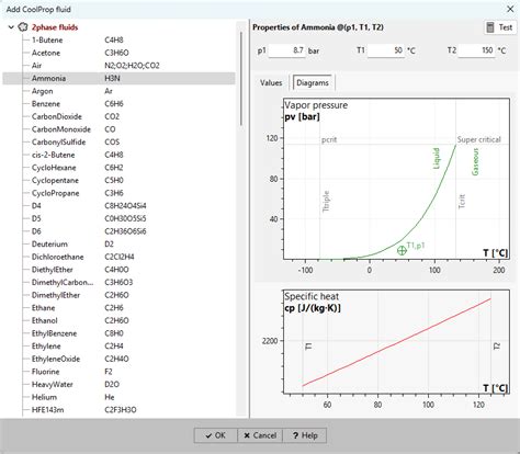 Menu Settings Fluids Coolprop Library