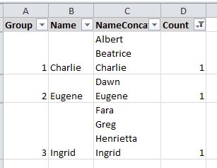 Vba How To Add Contents Of Multiple Rows Into One Cell Grouping By A Third Row In Excel