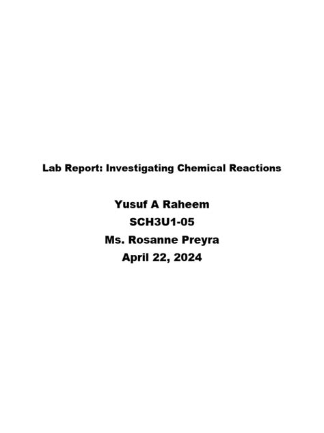Lab Investigating Chemical Reactions Pdf Chemical Reactions