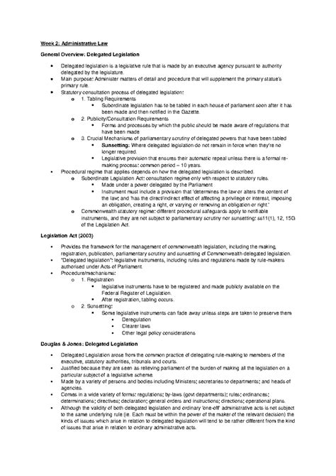 Week 2 Admin Law Lecture Notes 2 Week 2 Administrative Law General
