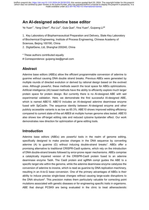 Pdf An Ai Designed Adenine Base Editor
