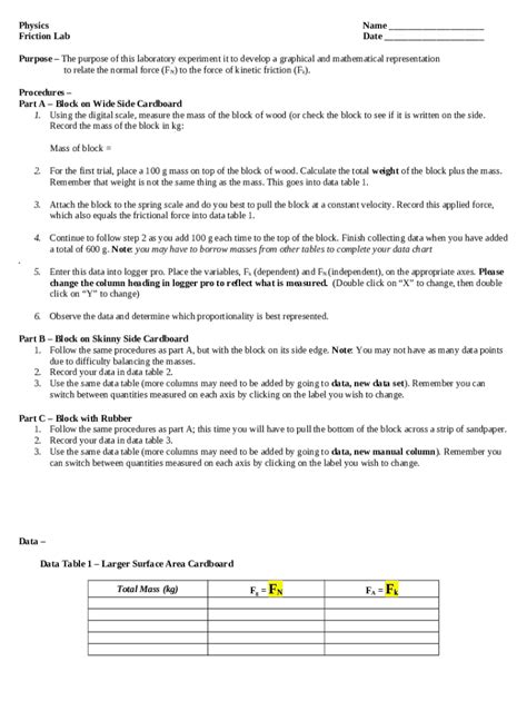 Lab 05 Friction Virtual FRICTION LAB Name Date Period Doc Template PdfFiller