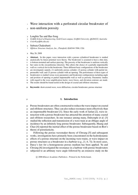 Pdf Wave Interaction With A Perforated Circular Breakwater Of Non Uniform Porosity