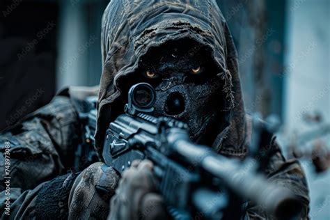 A Man Wearing A Hood And A Mask Is Holding A Gun In His Hand Appearing