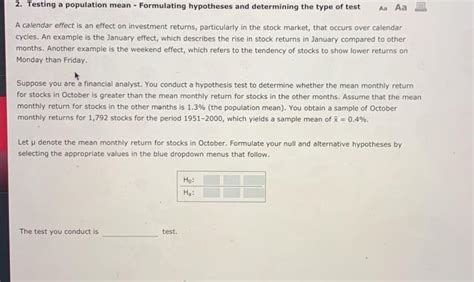 Solved 2 Testing A Population Mean Formulating Hypotheses