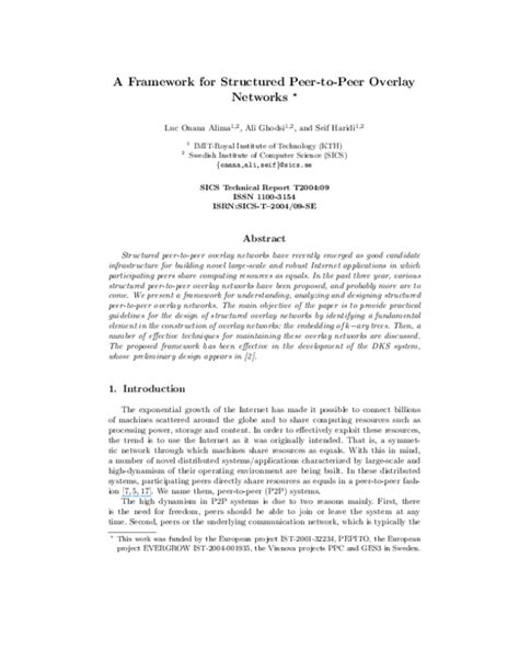 pdf a framework for structured peer to peer overlay networks seif