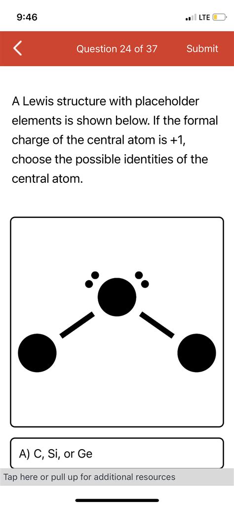 solved a lewis structure with placeholder elements is shown