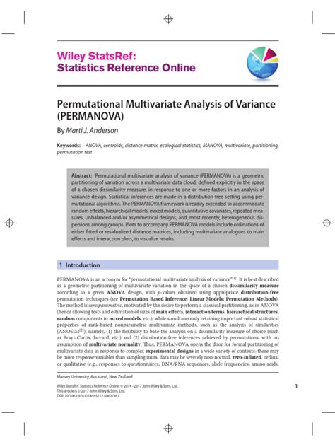 Permutational Multivariate Analysisof Variance Permanova Pdf
