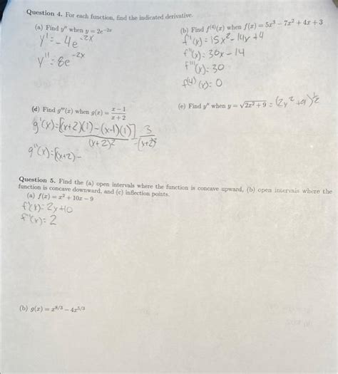 solved question 4 for each function find the indicated