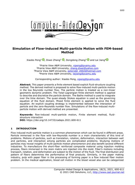 Pdf Simulation Of Flow Induced Multi Particle Motion With Fem Based Method