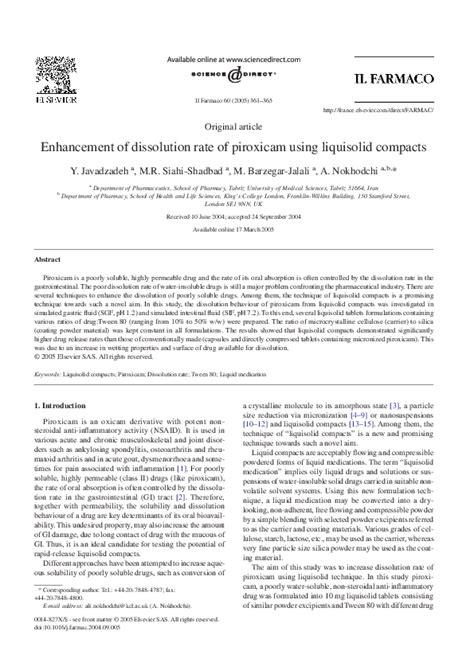 Pdf Enhancement Of Dissolution Rate Of Piroxicam Using Liquisolid Compacts
