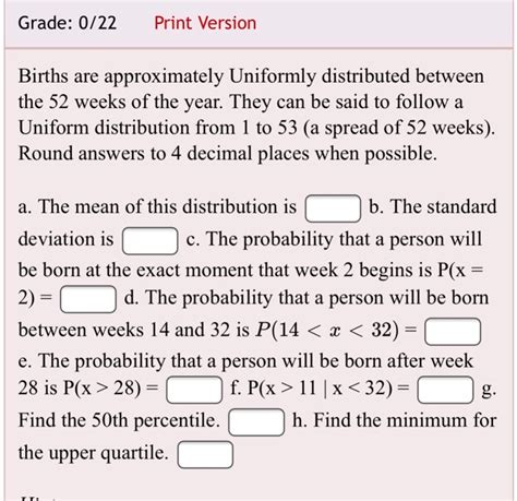 solved births are approximately uniformly distributed between the 52