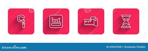 Set Line Micrometer Graph Schedule Chart Diagram Measuring Instrument And Old Hourglass