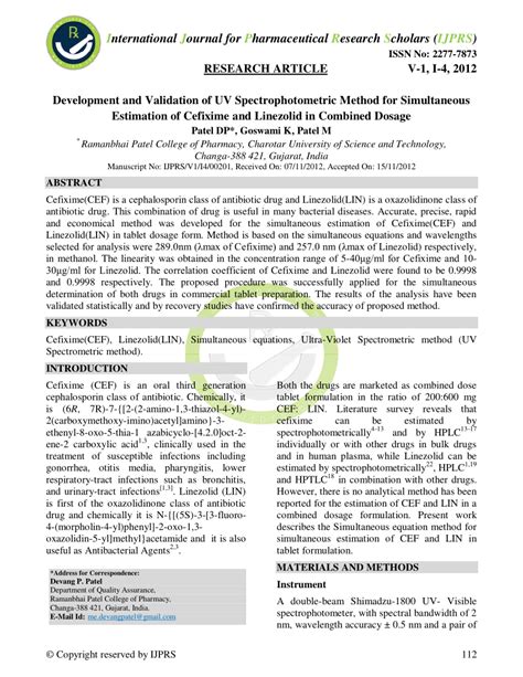 pdf development and validation of uv spectrophotometric method for