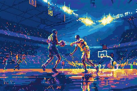 Retro Pixel Art Sports Scene Dynamic Moment Premium Ai Generated Image