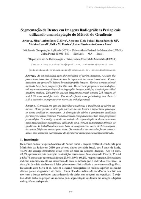 Pdf Segmentação De Dentes Em Imagens Radiográficas Periapicais Utilizando Uma Adaptação Do