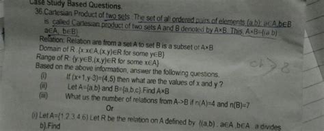 Case Study Based Questions 36 Cartesian Product Of Two Sets The Set Of A