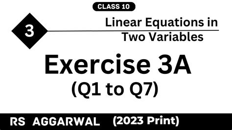 Linear Equations In Two Variables Chapter Exercise A Ques To Ques Class RS