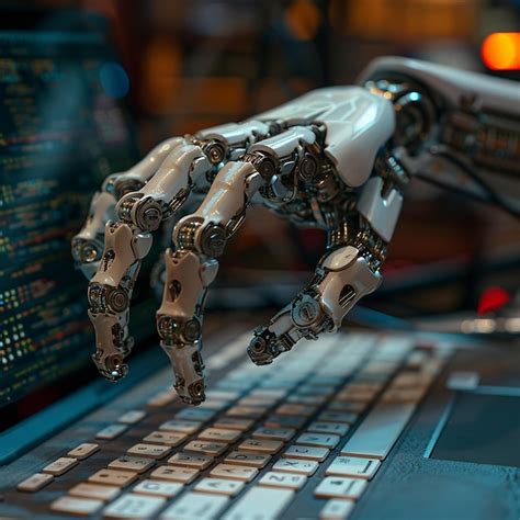 Robotic Hand Typing On A Laptop Keyboard Premium Ai Generated Image