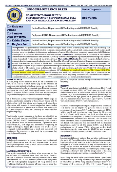 Pdf Computed Tomography In Differentiation Between Small Cell And Non Small Cell Carcinoma Lung