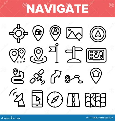 Gps Navigation Linear Icons Set Satellites Coordinates Maps
