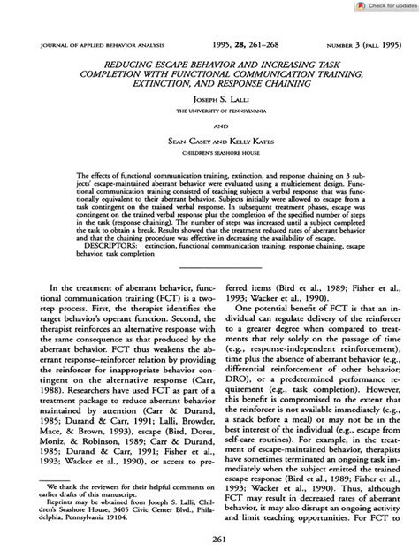 J Of App Behav Analysis Fall 1995 Lalli Reducing Escape Behavior And Increasing Task