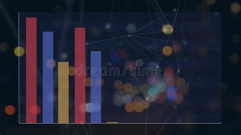Animation Of Network Of Connections With Diagram Over Night City Stock