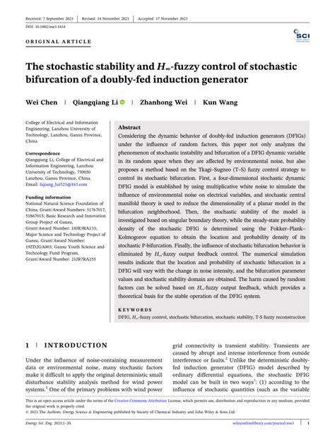 PDF The Stochastic Stability And H Fuzzy Control Of Stochastic Bifurcation Of A Doublyfed