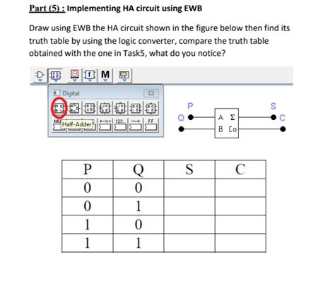 Solved Part 5 Implementing Ha Circuit Using Ewb Draw