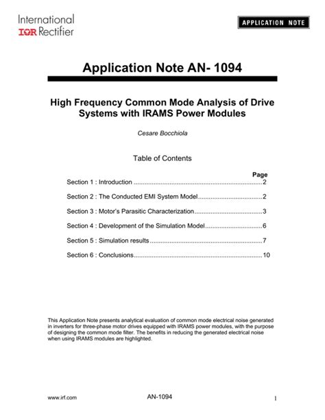 High Frequency Common Mode Analysis Of Drive Systems