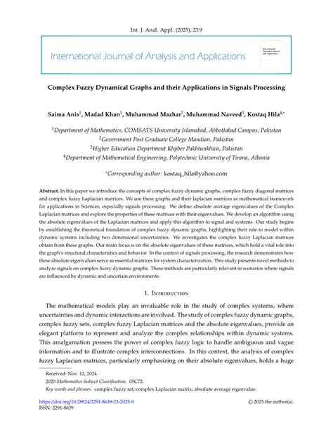 Pdf Complex Fuzzy Dynamical Graphs And Their Applications In Signals Processing