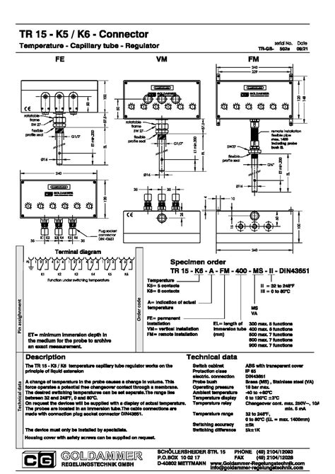 Temperature Capillary Tube Regulator Tr Goldammer Regelungstechnik