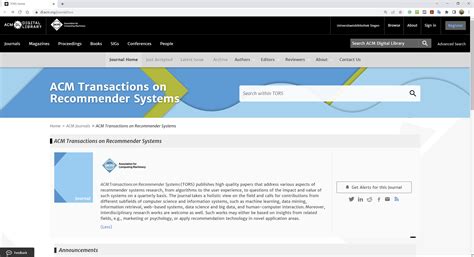 Website Launch And Open For Submissions Acm Transactions On Recommender Systems Acm Tors Rsc