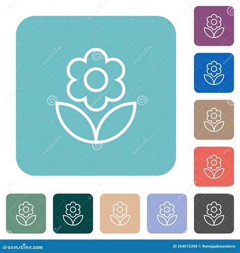single flower outline rounded square flat icons stock vector