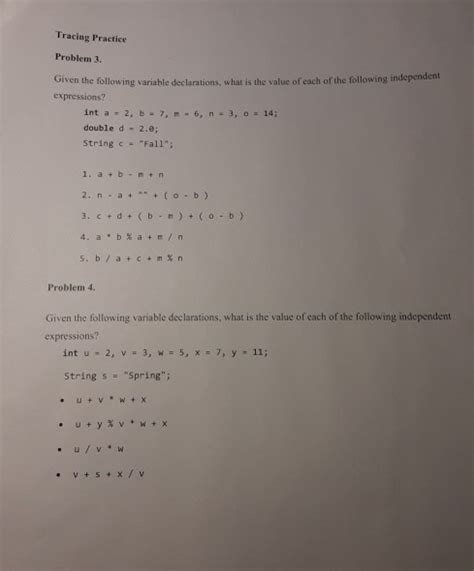 Solved Tracing Practice Problem 3 Given The Following