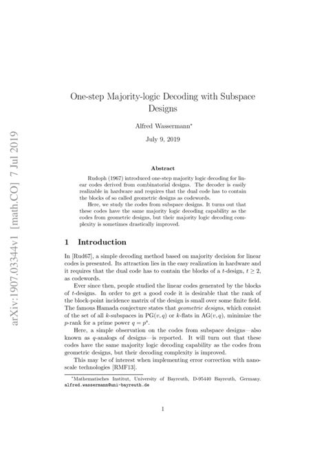 one step majority logic decoding with subspace designs deepai