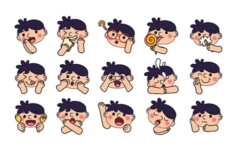 만화 벡터 일러스트 레이 션 감정 인간의 얼굴 게임을위한 인간의 얼굴 표정 개성 개념에 대한 스톡 벡터 아트 및 기타 이미지 개성 개념 개체 그룹 긍정적인 감정 표현