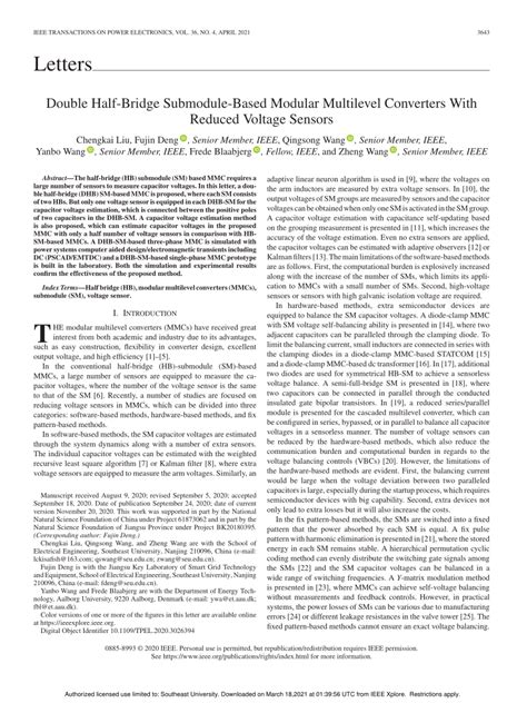 Pdf Double Half Bridge Submodule Based Modular Multilevel Converters With Reduced Voltage Sensors