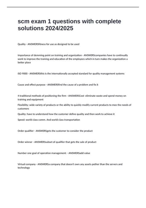 Scm Exam 1 Questions With Complete Solutions 2024 2025 Scm Stuvia US