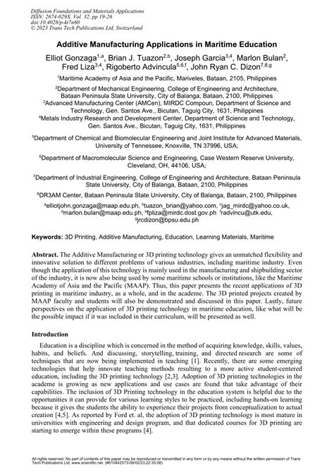 Pdf Additive Manufacturing Applications In Maritime Education