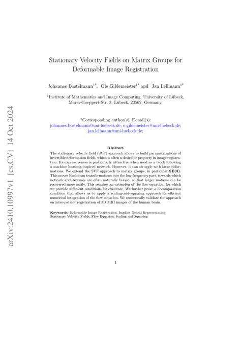 Pdf Stationary Velocity Fields On Matrix Groups For Deformable Image