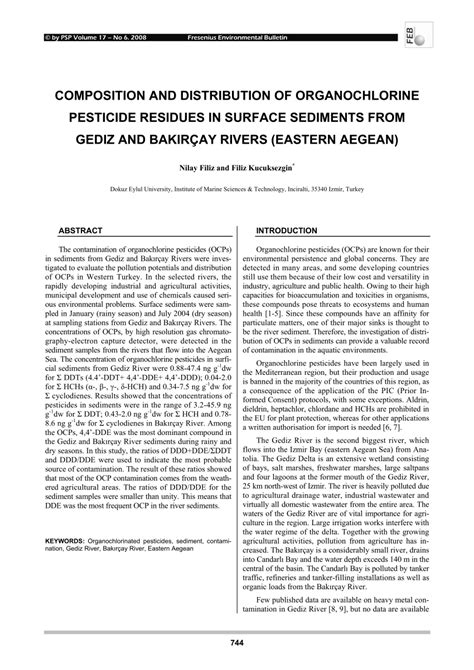 Pdf Composition And Distribution Of Organochlorine Pesticide Residues In Surface Sediments