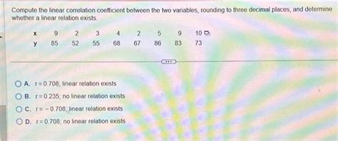 Solved Compute The Linear Correlation Coefficient Between Chegg Com