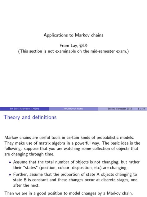 Math1014 Linearalgebra Lecture10slides Pdf Markov Chain Matrix