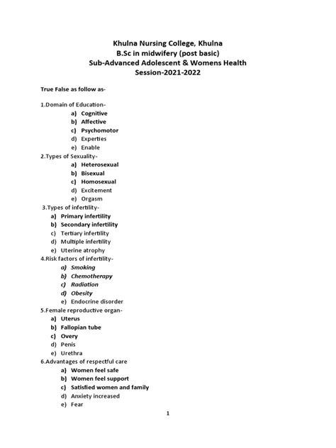 Advaced Adolescent True False Pdf Sexually Transmitted Infection