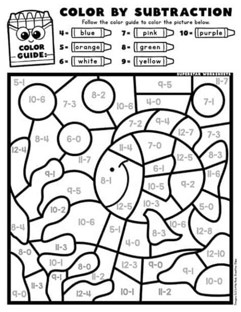 Subtraction Color By Number Superstar Worksheets